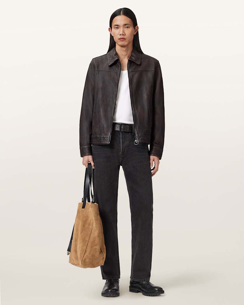Alkan Zip Up Two Tone Leather Jacket OXBLOOD RED | ALLSAINTS